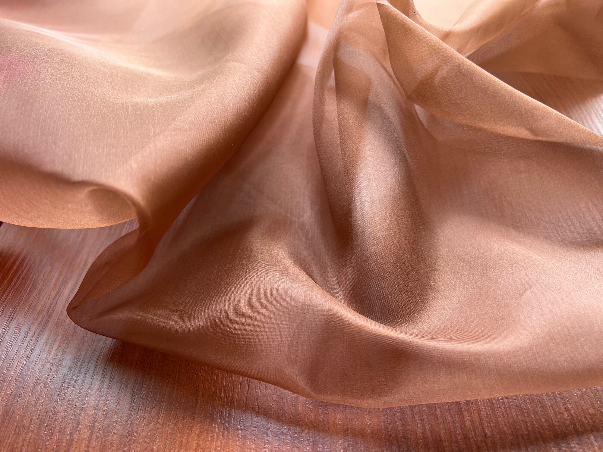 Шёлковая Органза Коричневая, 100% Натуральный Шёлк, 6 Момми Ширина 140 См, Шёлковая Ткань Креп-сатин