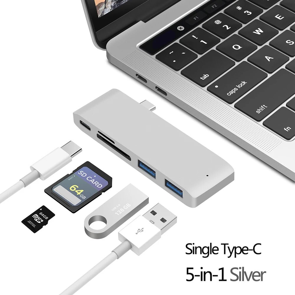 USB-хаб SZEGYCHX 7 в 1 серебристый для MacBook 1T 5 in 1 Sliver