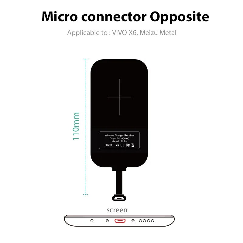 Беспроводной зарядный приемник Micro USB B для Vivo X6, Meizu Metal