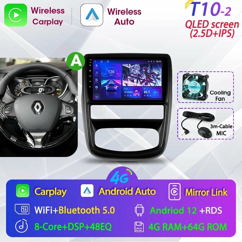Автомобильный радиоприемник 2Din Andriod для Renault Duster 1 2010-2015 для Nissan Terrano 3 2014-2022, мультимедийный видеоплеер, навигация Carplay T10-2 (A)