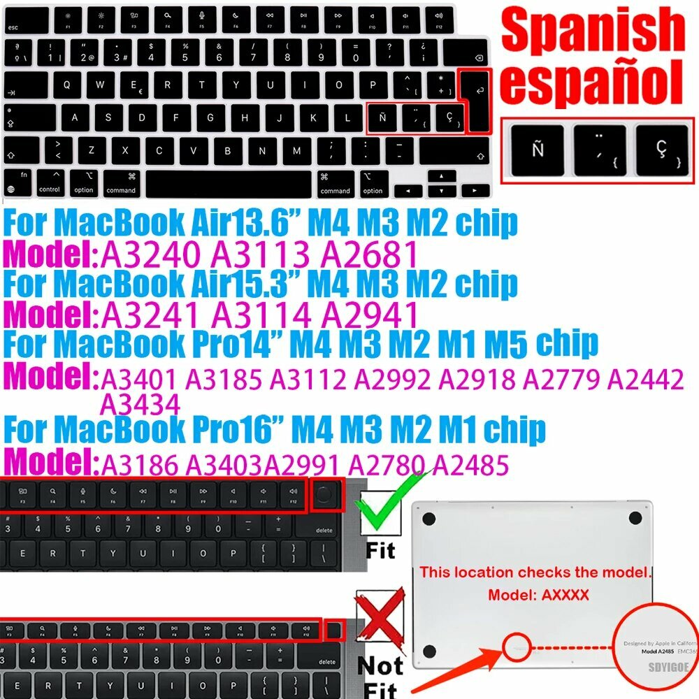 Испанский чехол для клавиатуры Macbook Air M3 A3113 A3114, пылезащитный водонепроницаемый чехол для ноутбука, силиконовый чехол Pro14 M5 M4 M3 M2 A3434 A2992