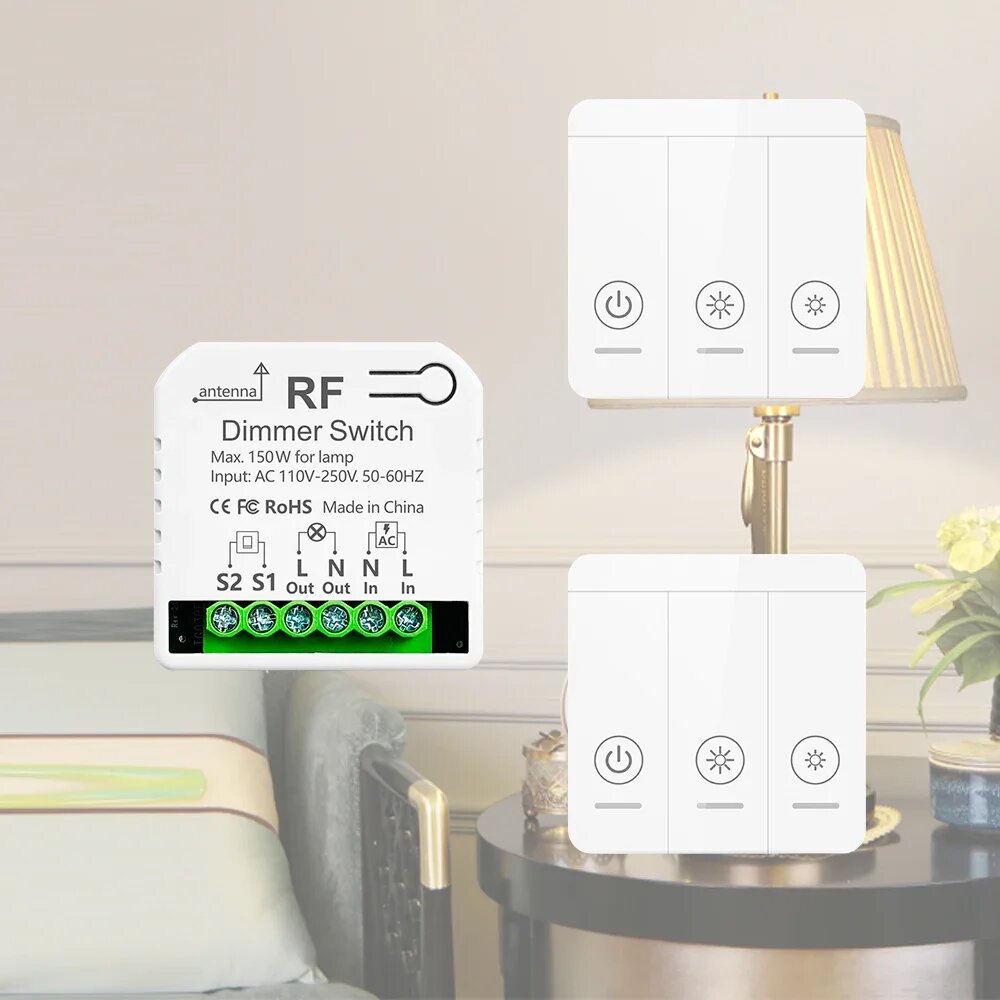 Беспроводной диммер RF433 220В Белый, 1 Receiver 2p