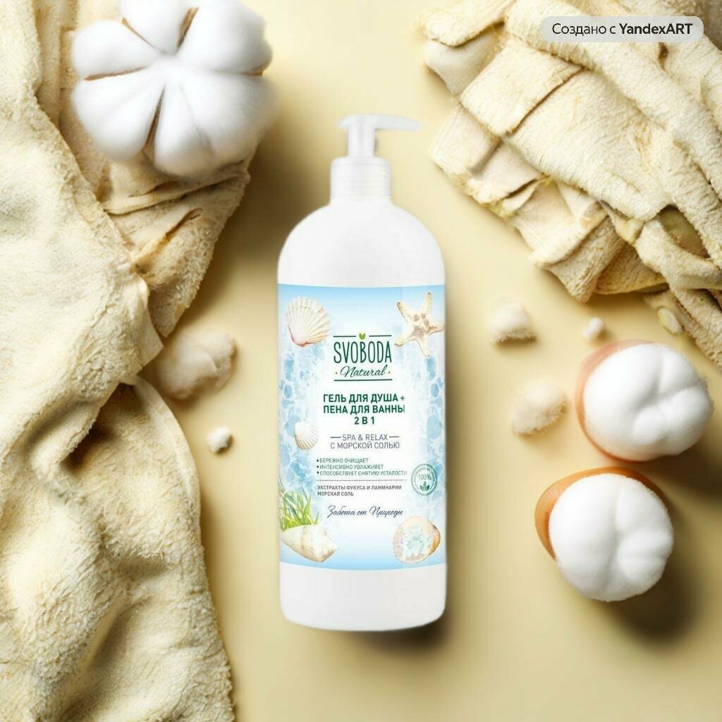 Гель для душа+ пена для ванны Свобода spa&relax , с морской солью, 1000 мл