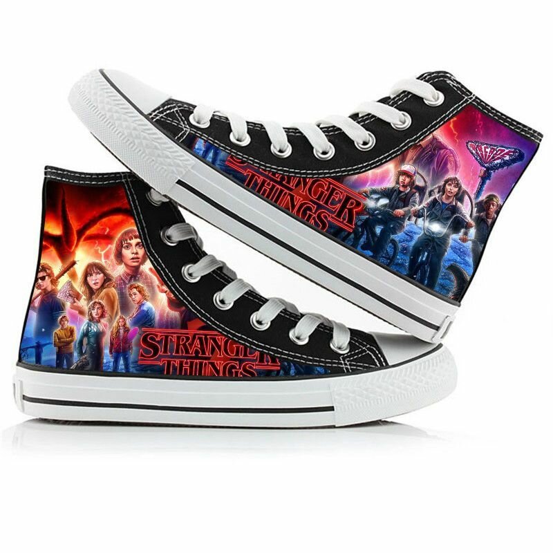 Высокие кеды <Очень странные дела>, с ручной росписью, дышащие, унисекс, для студентов и пар