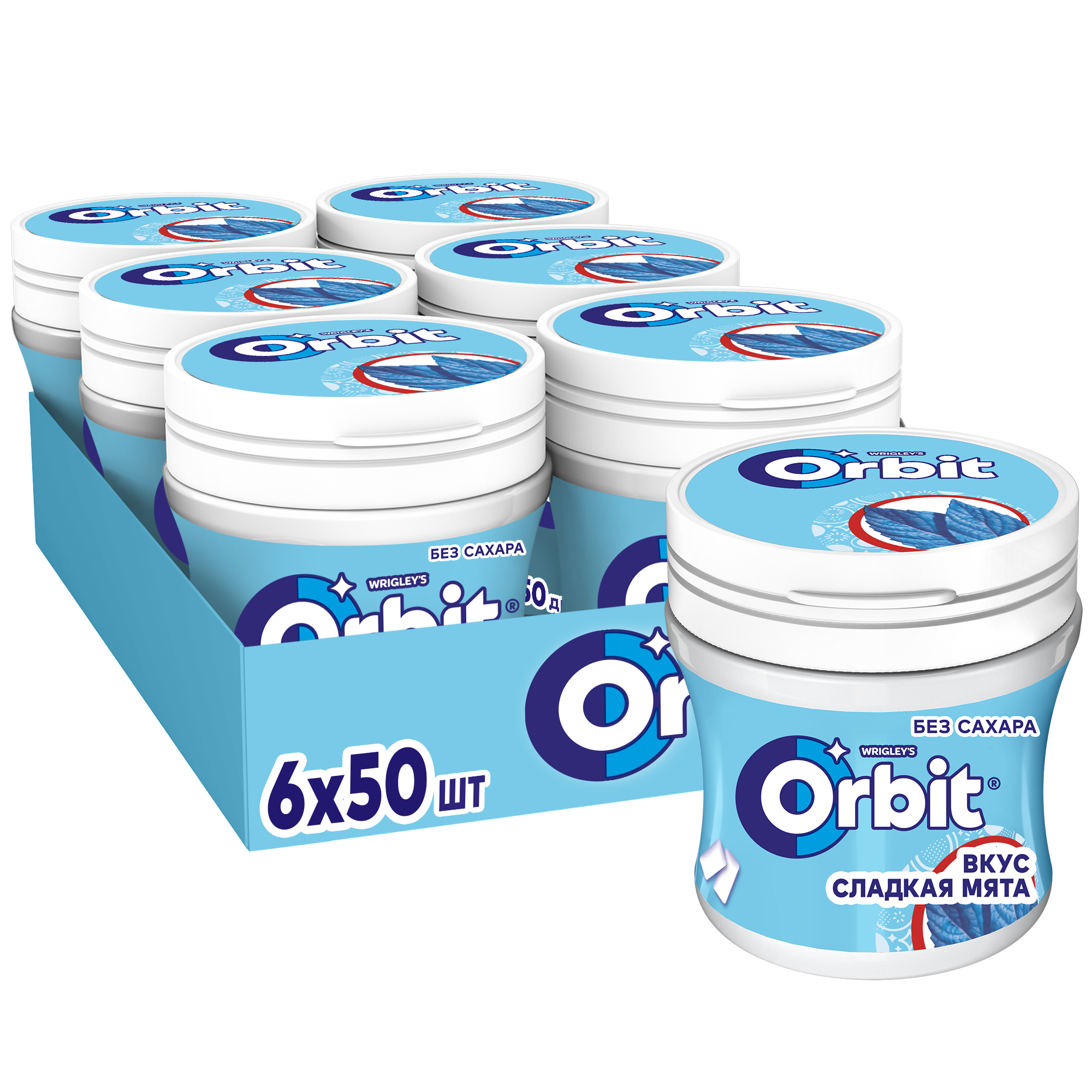 Жевательная резинка Orbit Сладкая мята без сахара, 6 баночек по 68 г