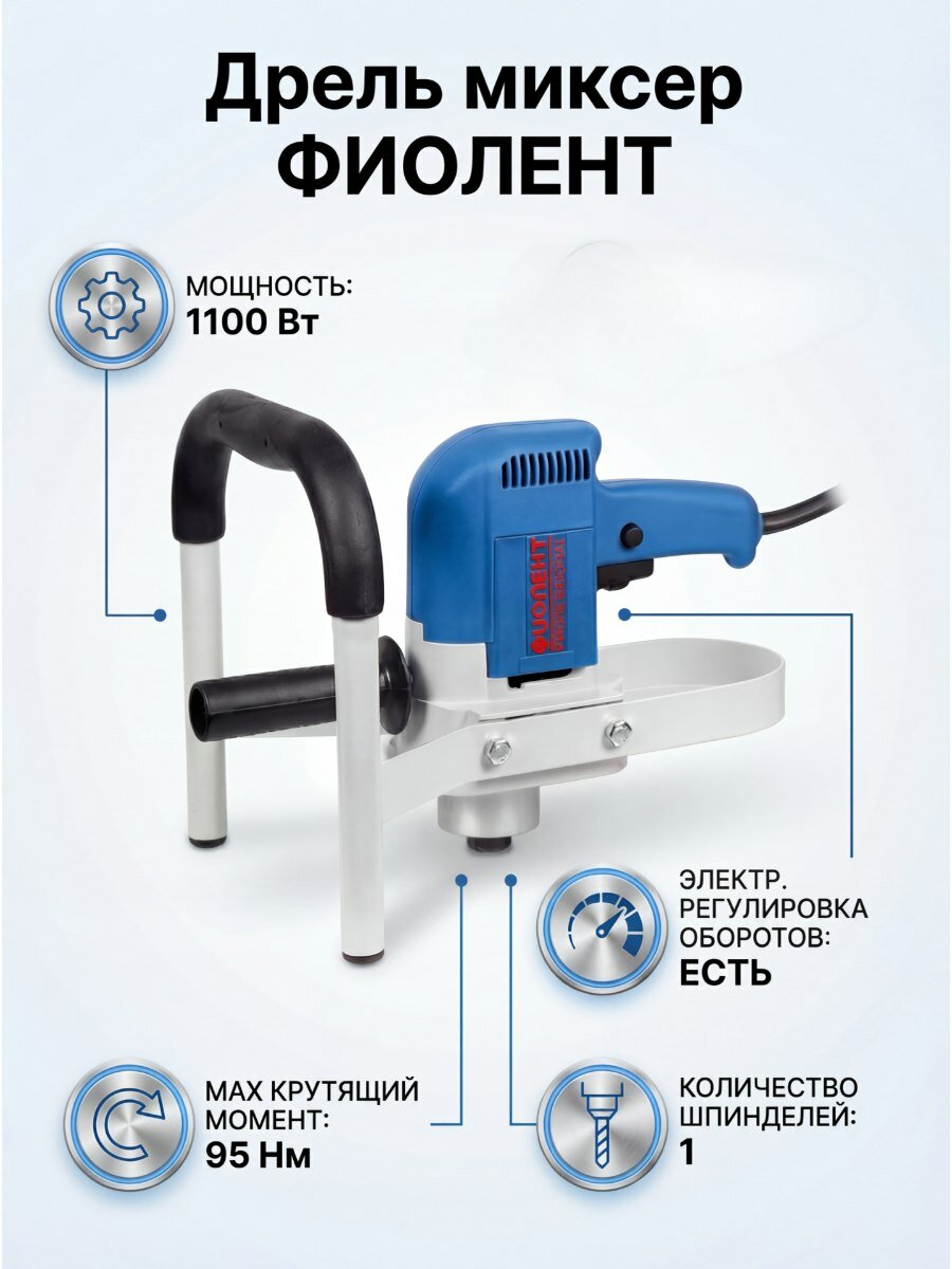 Дрель-Миксер МД1-11Э, 1100Вт, 600об/мин, с дополнительной ручкой, синий