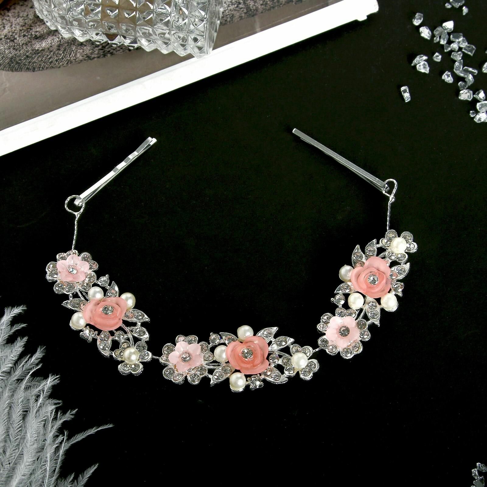 Аксессуар для волос Мальви , 1 шт. нежные розочки, 17 см, цвет серебро