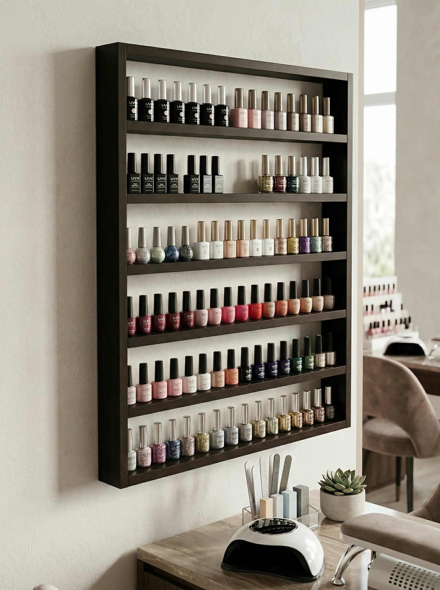 Полка для гель-лаков для ногтей подвесная с петлями, Венге