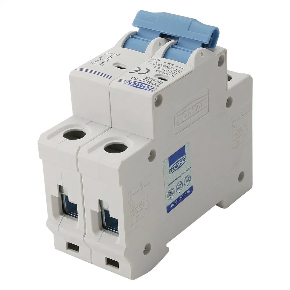 TOMZN 2P DC 1000V Солнечный миниавтоматический выключатель DC MCB Автоматический выключатель для фотоэлектрической системы, 63A
