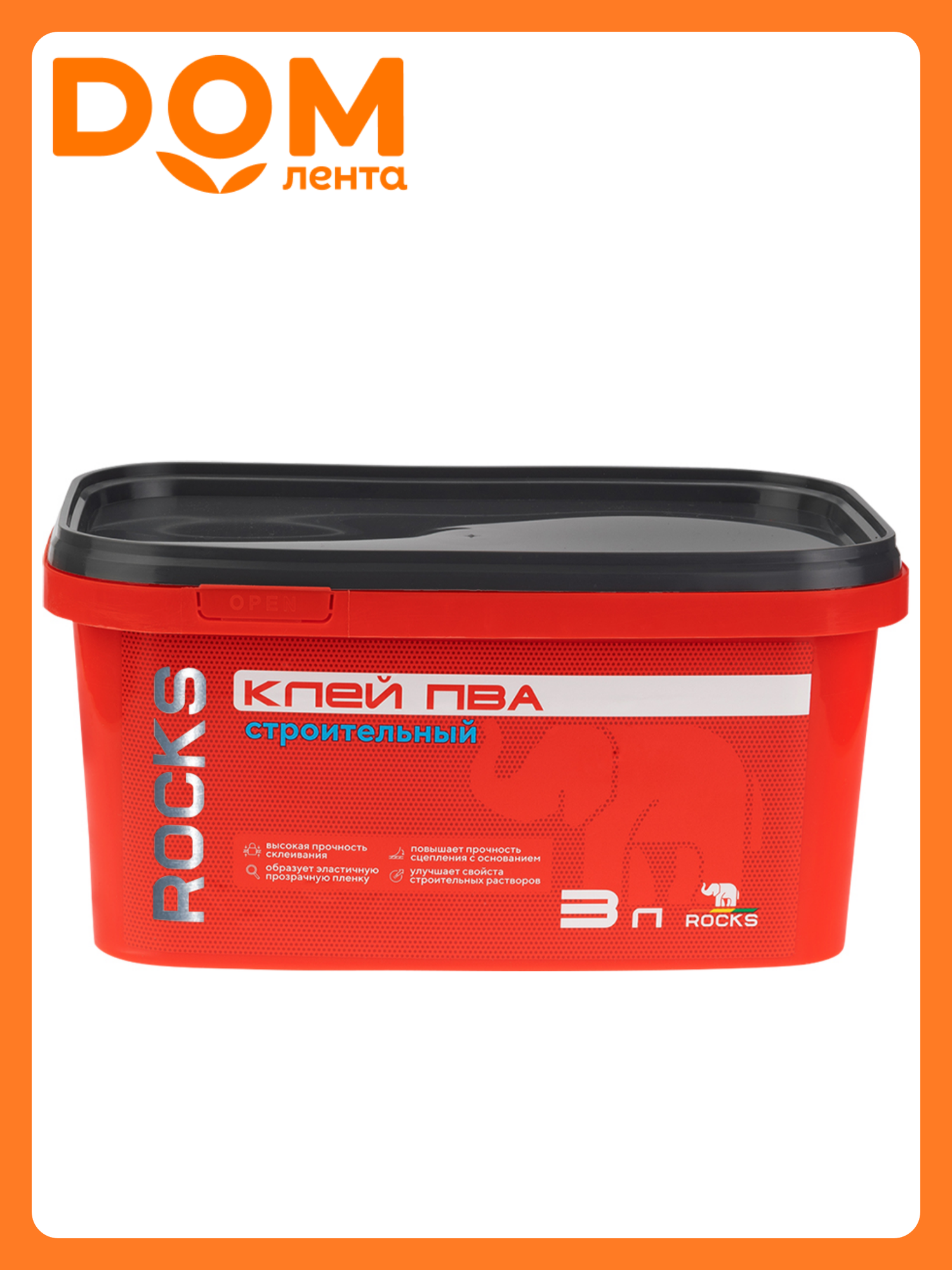 Клей ROCKS, строительный, ПВА, 3 л, белый, готовый, для внутренних работ