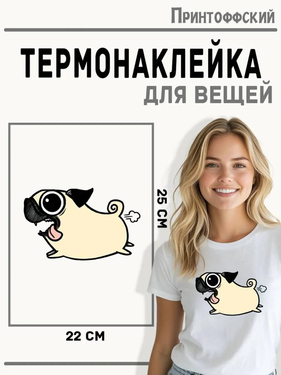Термонаклейка для одежды и аксессуаров DTF-печать Мопс — фото 1