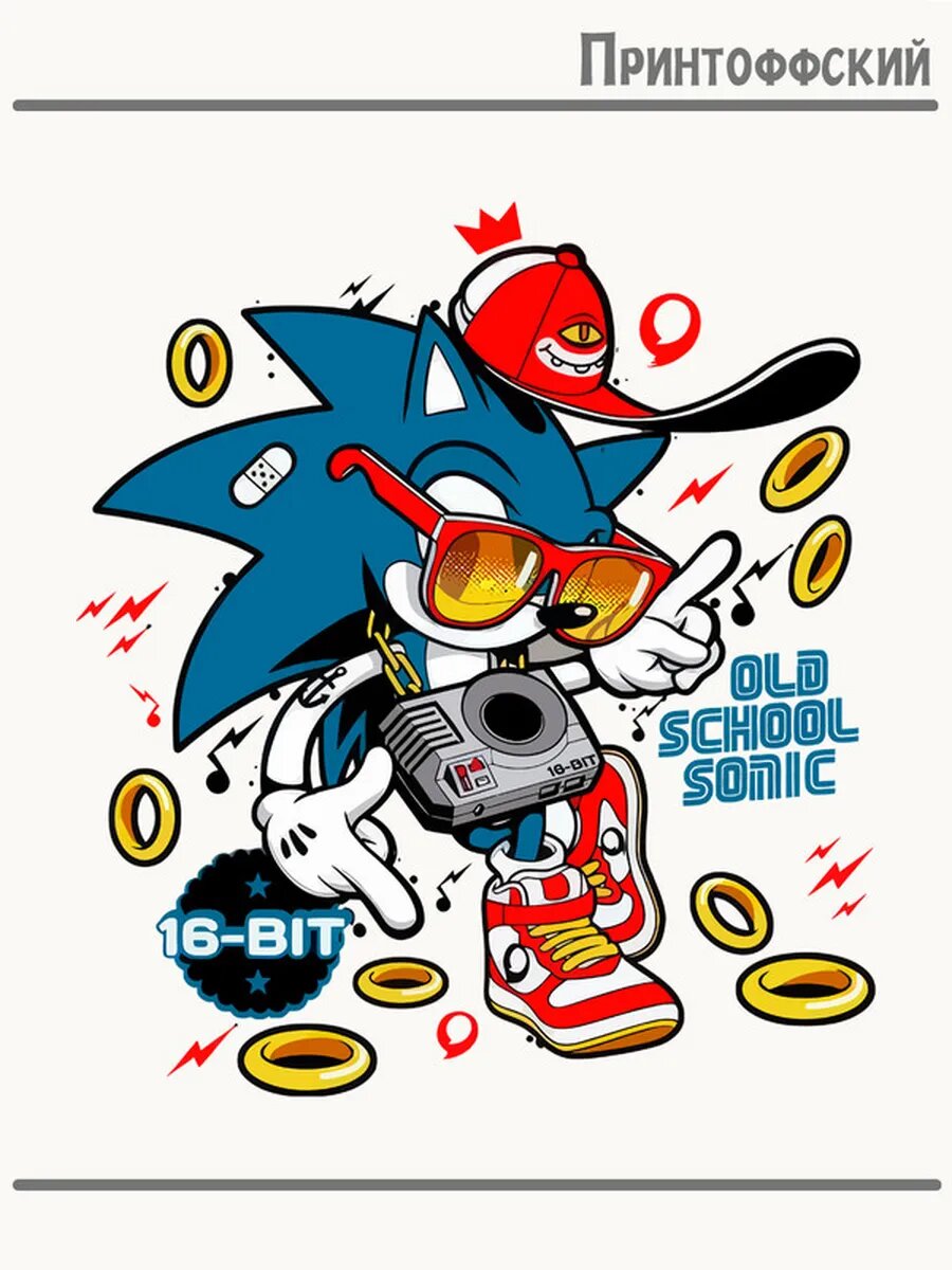 Термонаклейка для одежды и аксессуаров DTF-печать sonic соник в очках