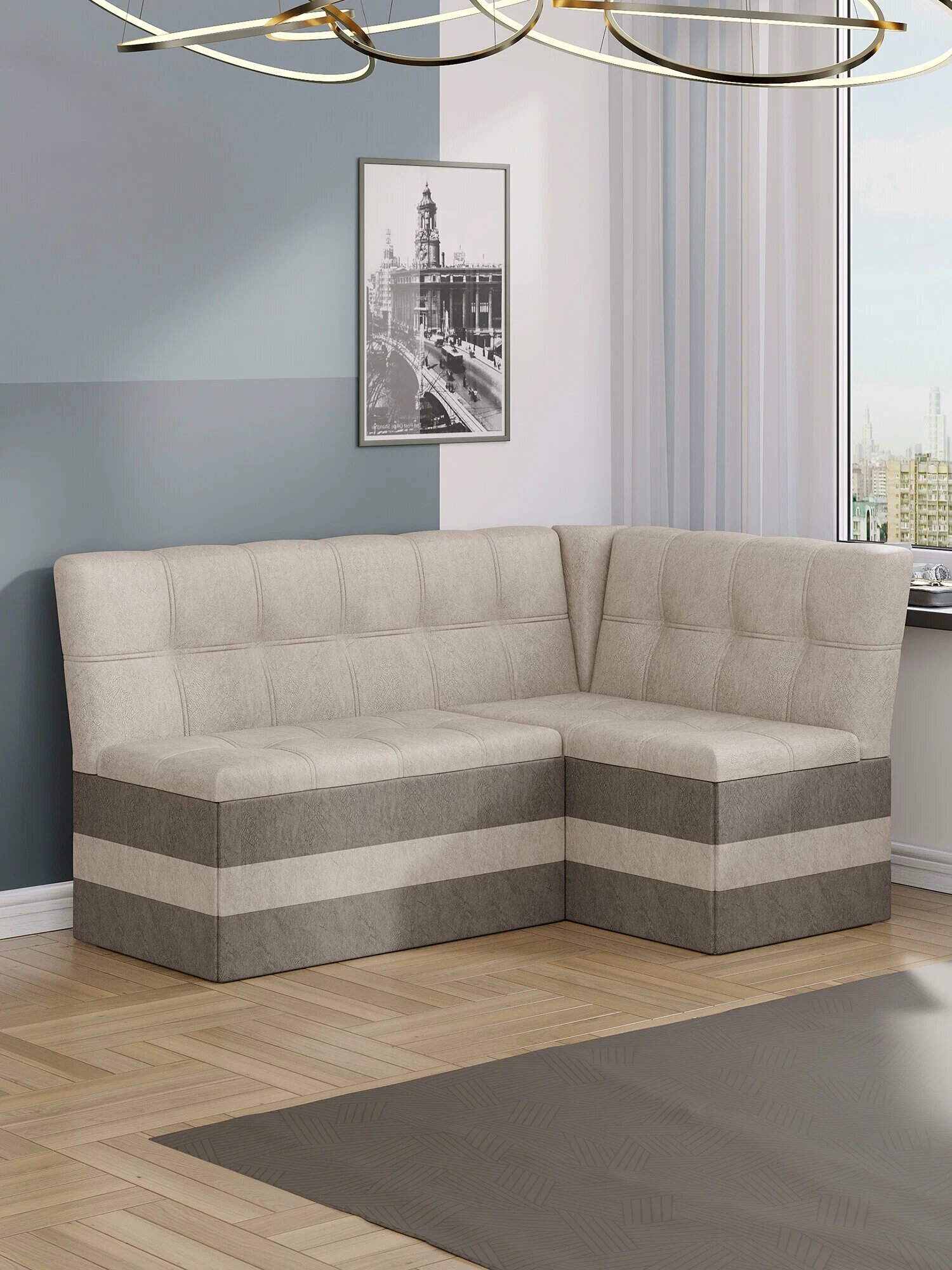 Скамья угловая "Оскар", диван кухонный, Микровелюр Wellmart Dark Beige/Latte