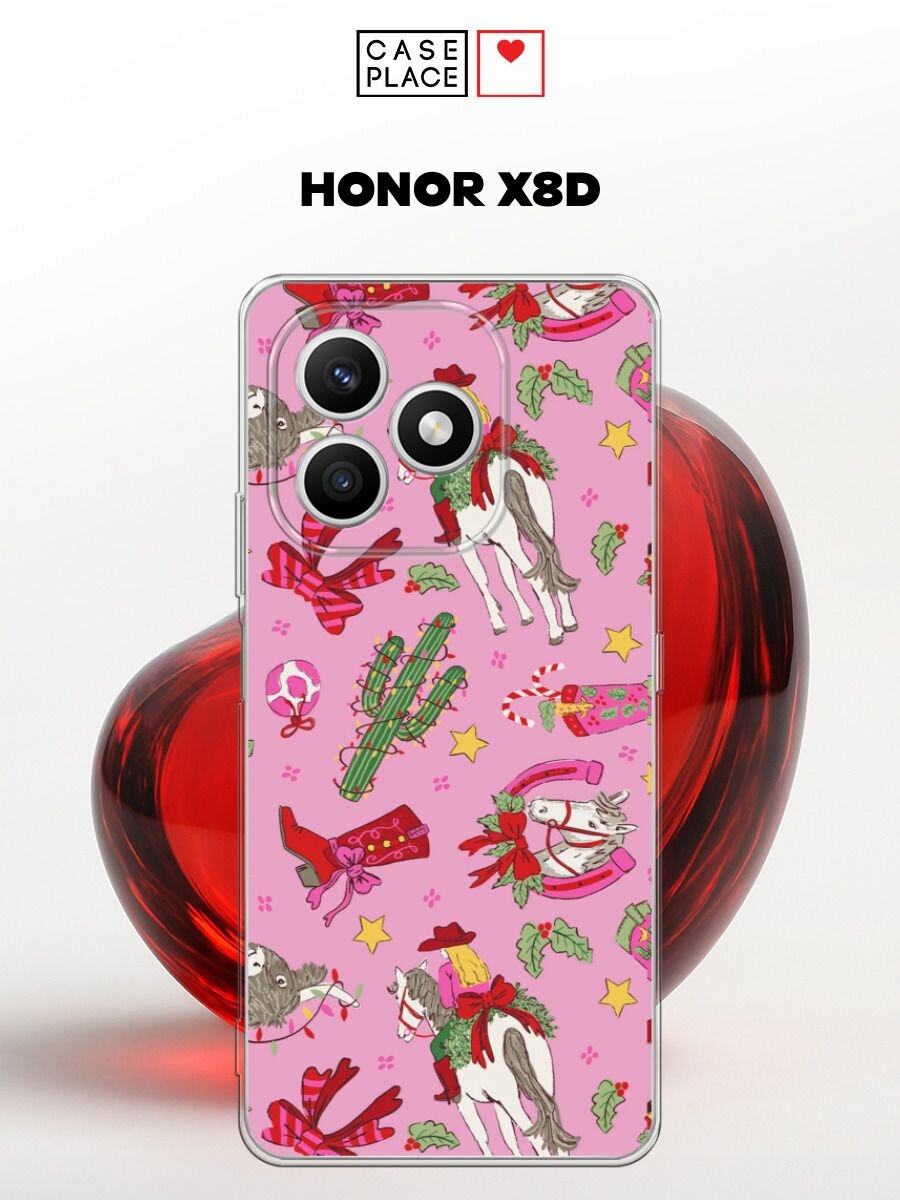 Силиконовый чехол на Honor X8d / Хонор X8d с принтом Кактус с гирляндой