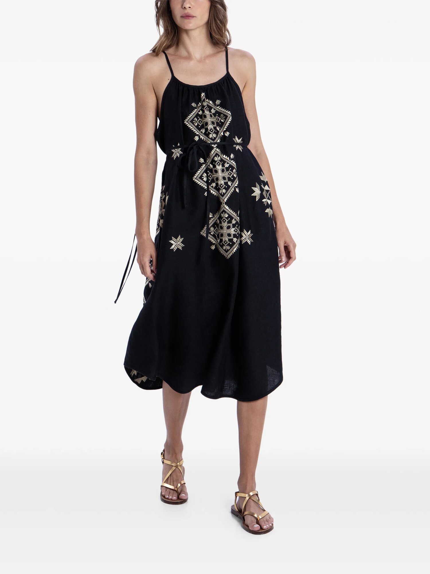 Платье Embroidered belted dress