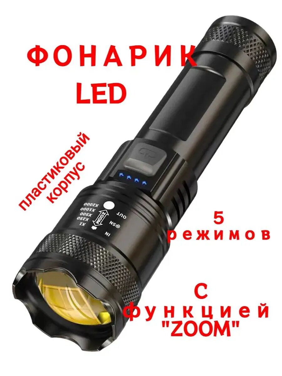 Светодиодный пластиковый фонарик с функцией зума