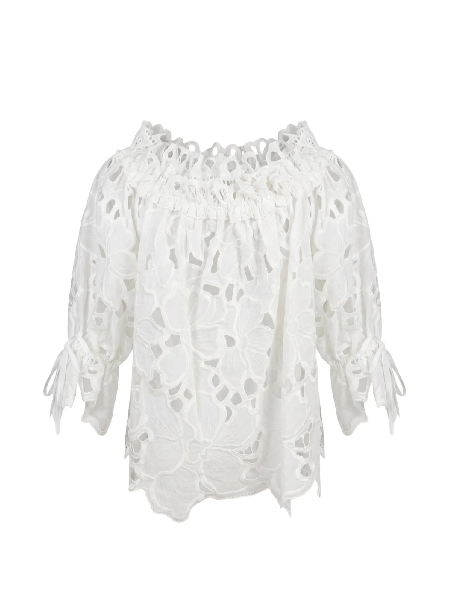 Блуза Ermanno Scervino Embroidery-embellished blouse, размер 40, бежевый/белый — фото 1