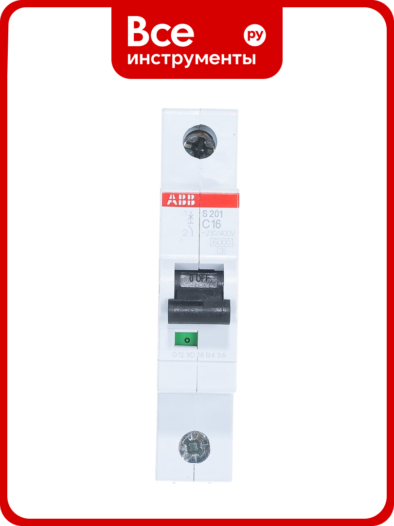Автоматический модульный выключатель ABB 1п C S201 6кА 16А 2CDS251001R0164 DIN‑рейка серый корпус IP20 защита