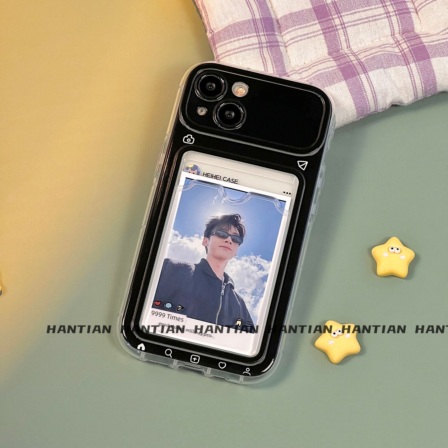 Черный мягкий кардхолдер для iPhone 13 с 2 печатными фотографиями для персонализации