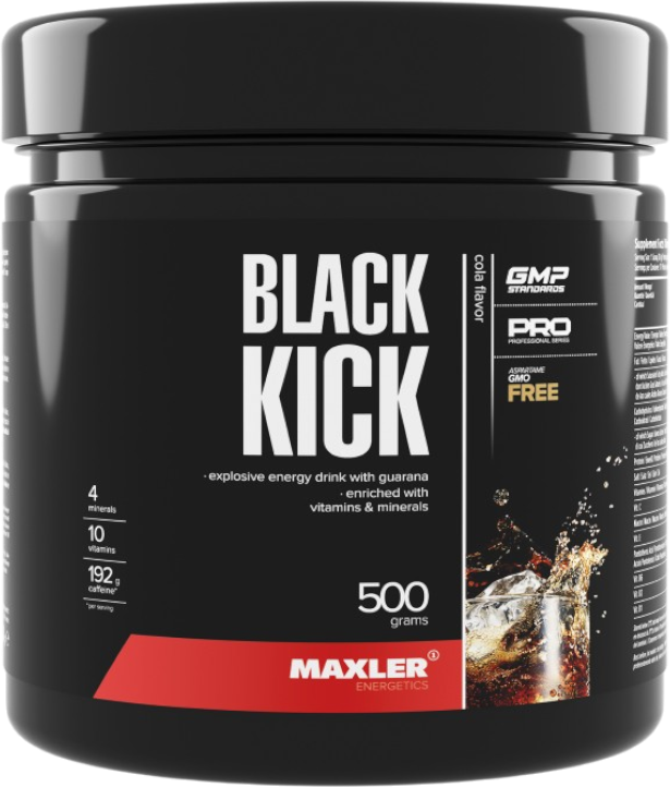 MAXLER Энергетик с кофеином и гуараной в порошке "Кола" 500 г Black Kick Cola 500 50+30+10ml