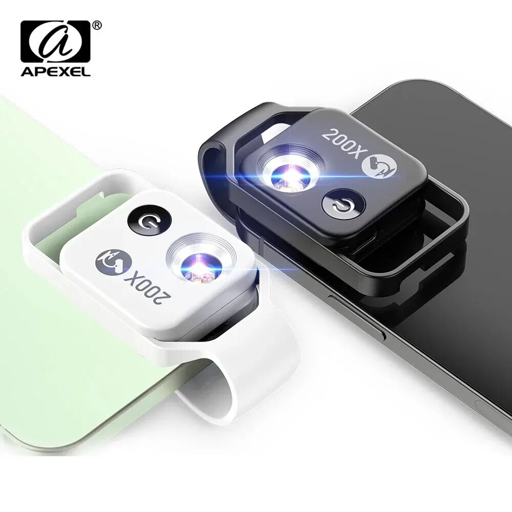 Микроскоп макро Apexel 200x с CPL, LED, для iPhone 13/14/15, черный