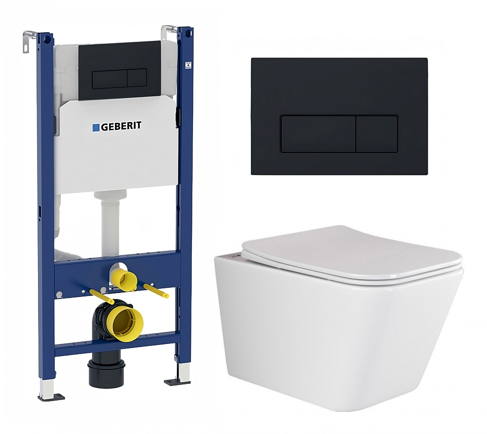 Комплект 3 в 1 инсталляция Geberit Duofix + Унитаз подвесной Ceramica Nova Metric Rimless CN3007 + кнопка черная матовая
