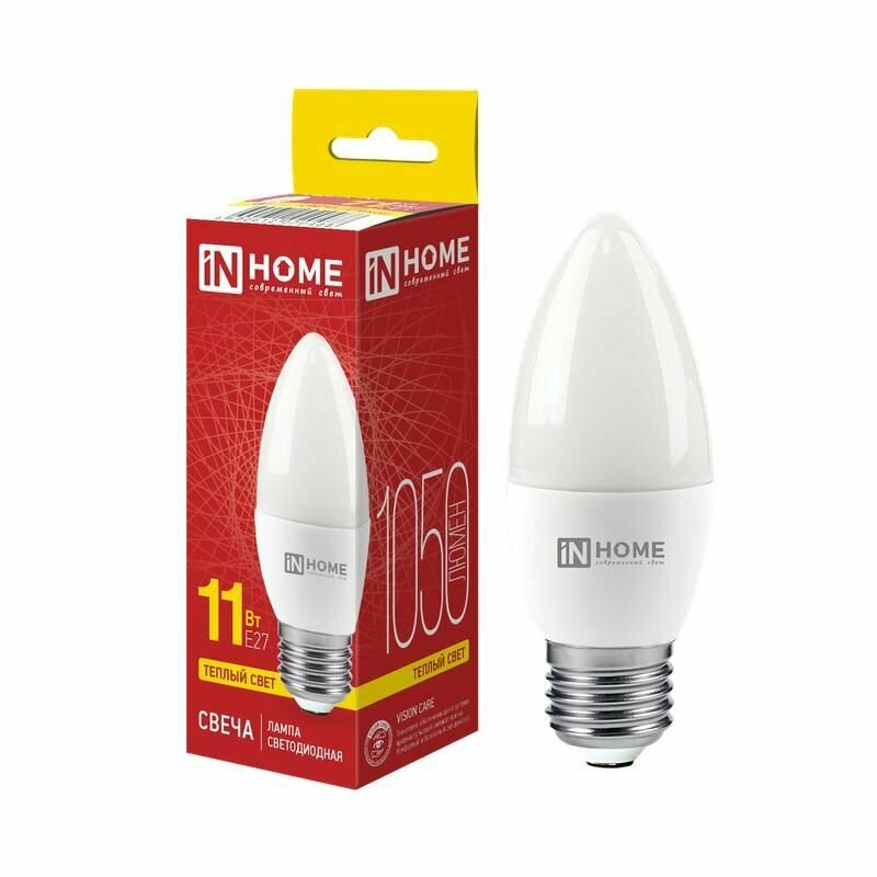 Лампа светодиодная LED-СВЕЧА-VC 11Вт свеча 3000К тепл. бел. E27 1050лм 230В IN HOME 4690612020488