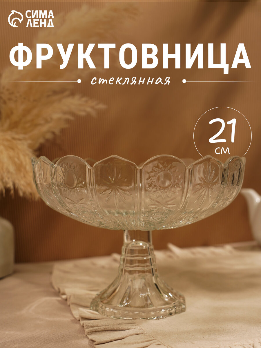 Фруктовница для сервировки Kohan, d=21 см, стеклянная, прозрачная