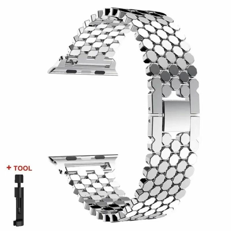 Совместим с Apple Watch 9 8 7 6 5 Ultra, металлический браслет с узором рыбьей чешуи и сотами, в наличии