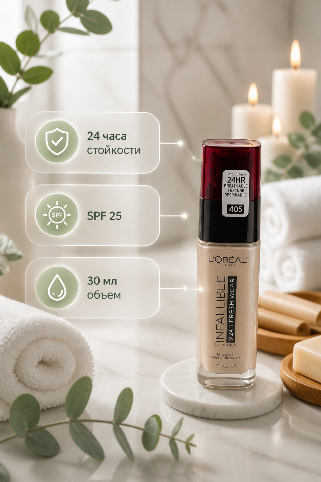 Тональное средство L'Oréal Paris, матовое, покрытие среднее, 30мл — фото 1