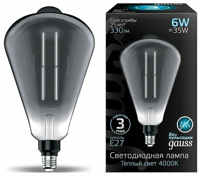 Лампа филам. Gauss Filament Vintage 6Вт цок: E27 эдисон 220B 4000K св. свеч. бел. нейт. (упак:1шт) (15
