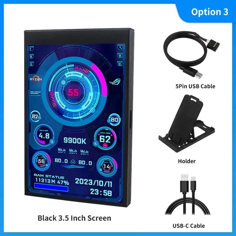 SHCHV 3,5-дюймовый USB-монитор для ПК Черный, 3.5 Inch Black Kit 2