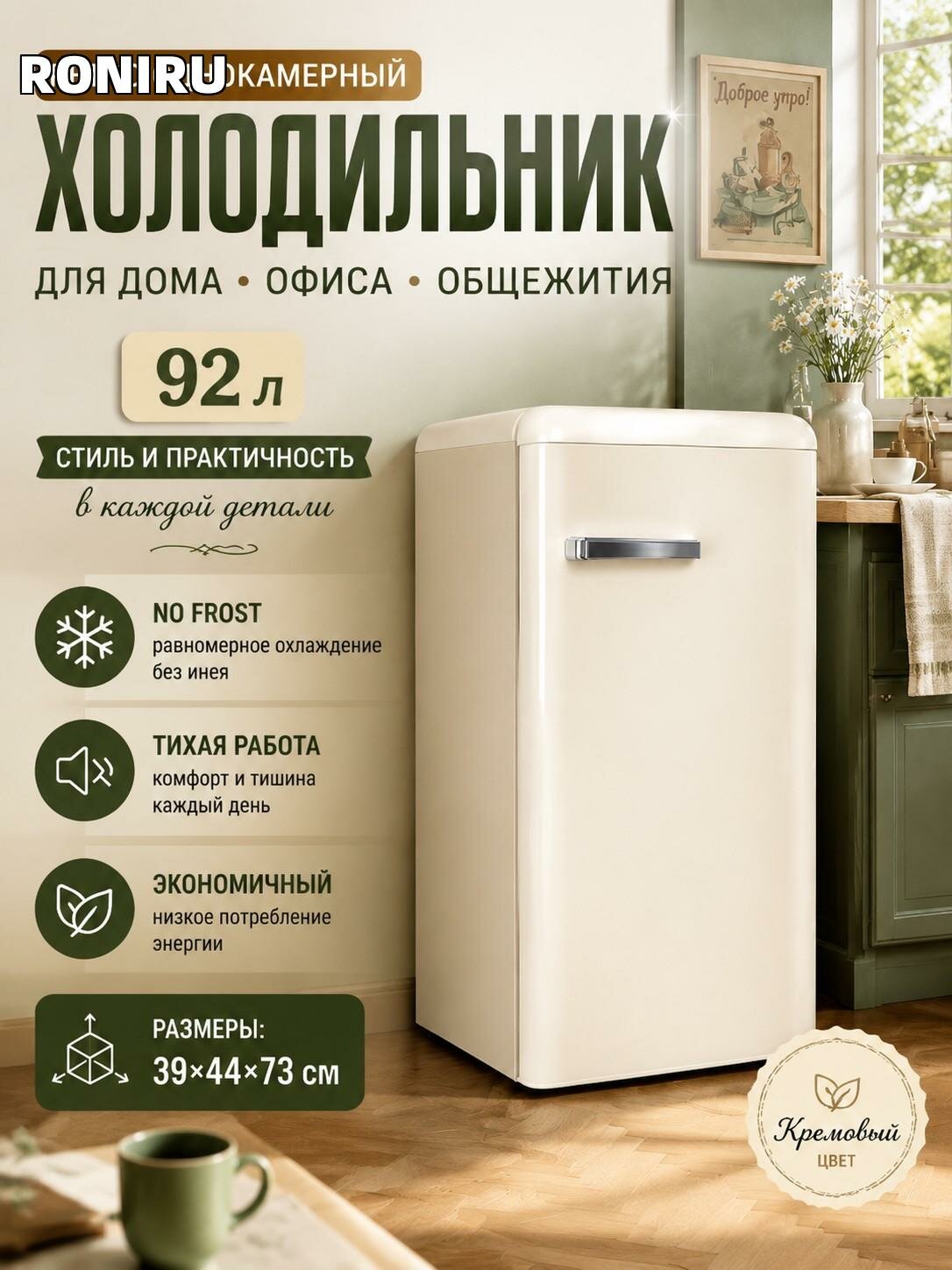 Уютная техника для кухни и офиса: ретро однокамерный холодильник CHIGO 92 л No Frost для дома, тихое охлаждение