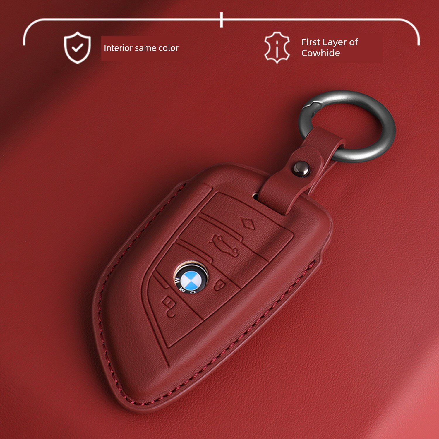 Вермиллион A стиль кожаный чехол для ключей BMW с простой металлической пряжкой