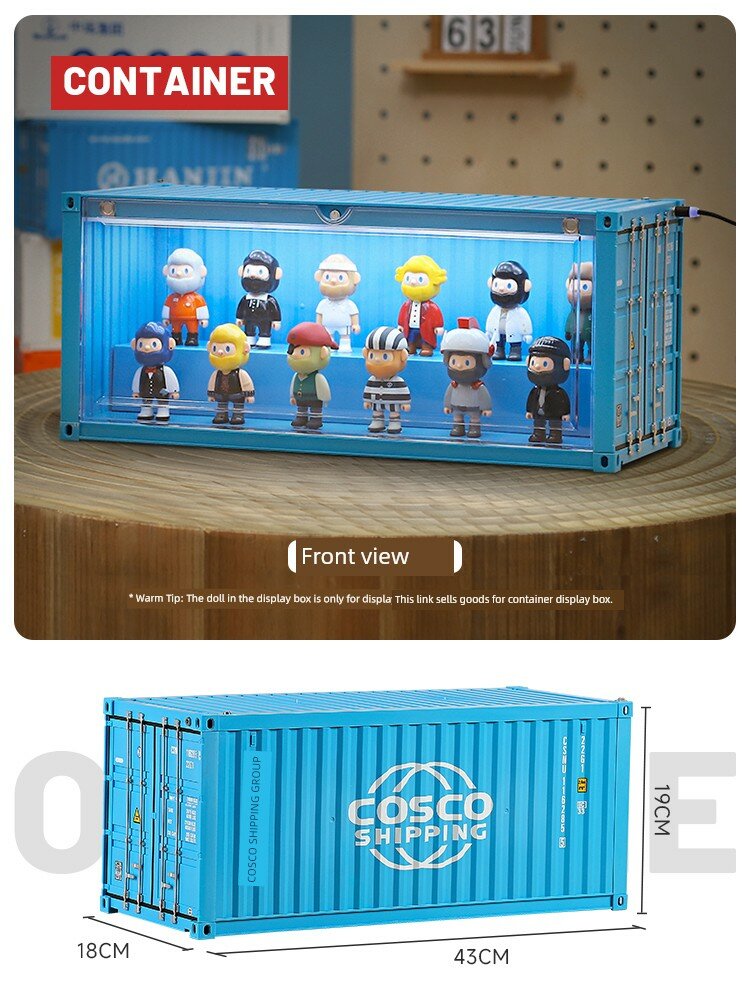 Pop Mart контейнерный стиль подсвеченный дисплей, 43x18x19см, небесно-голубой