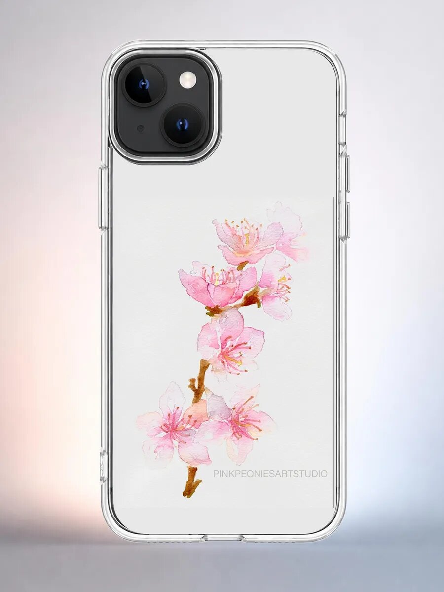 Чехол iPhone 13 ветка вишни силиконовый прозрачный