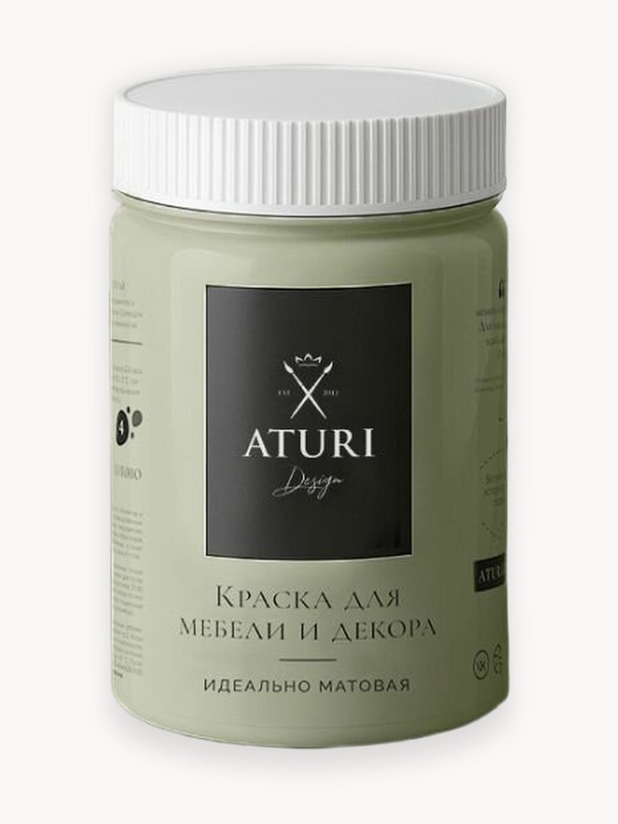 Краска для мебели 800гр без запаха быстросохнущая Aturi Design Classic ореховое наслаждение светло зеленый матовое покрытие; для кухни, дверей, дерева, декора, безопасная, меловая