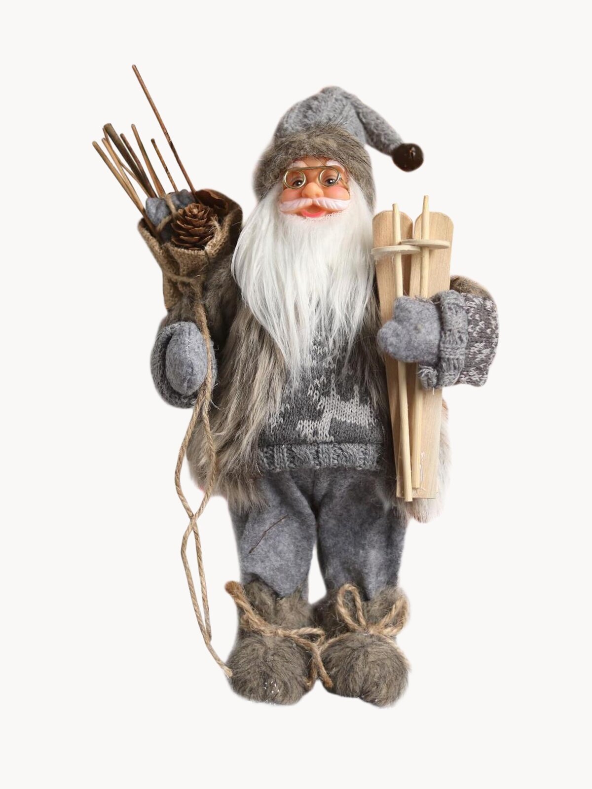Дед Мороз под ёлку «Зимнее волшебство. В сером костюмчике с лыжами», 30 см