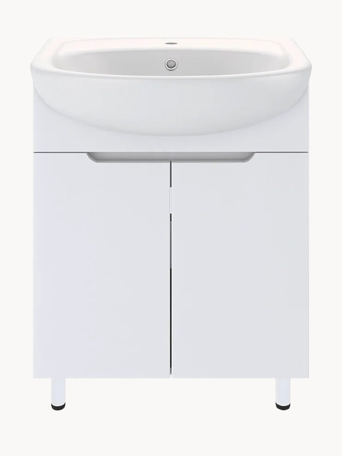 Тумба под раковину без столешницы Emmy Агата 55 напольная, белая, глянцевая, из МДФ, тумба для ванной, с дверками