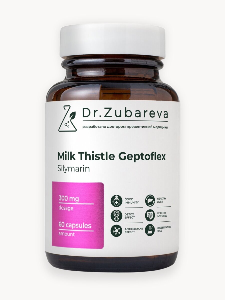 Расторопша в капсулах Dr. Zubareva для здоровья печени / вывода токсинов и красивой кожи, 60 капсул