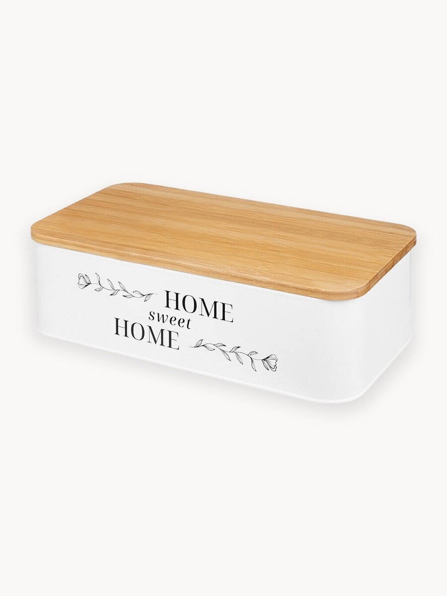 Контейнер для хранения / хлебница / короб металлический 42,3х23х12,7 см Elan Gallery Белый с бамбуковой крышкой