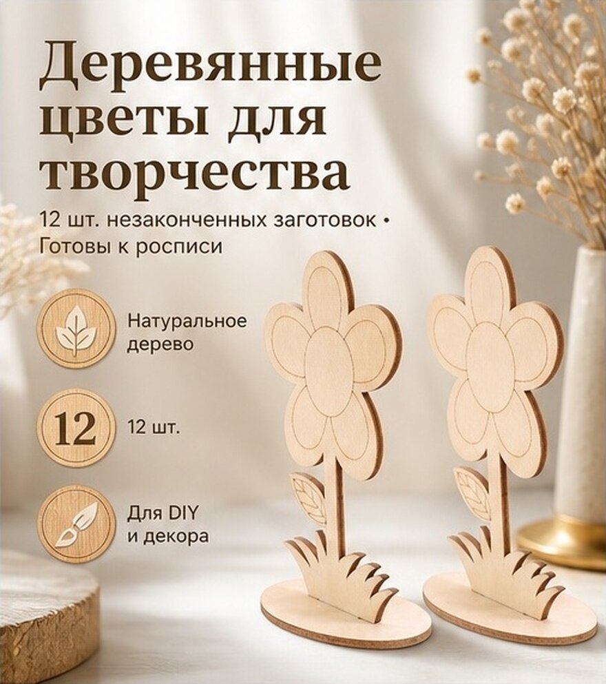 12 Штук Незавершенные Деревянные Поделки Цветочные Вырубки Бланки Деревянные Цветочные Украшения 10.4x6x4 Cm