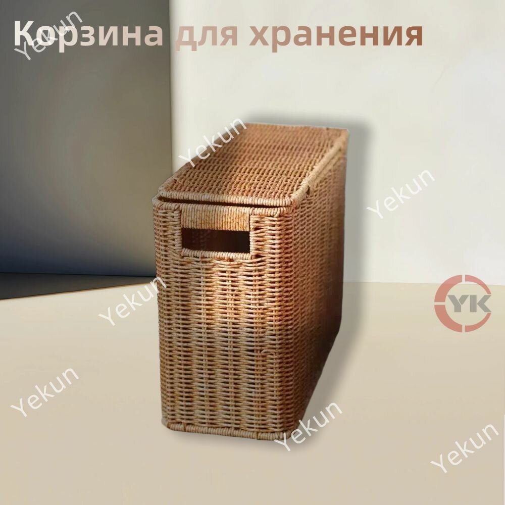 Корзина для хранения, плетеная, с крышкой, с ручками, 48 см x 33 см x 18 см
