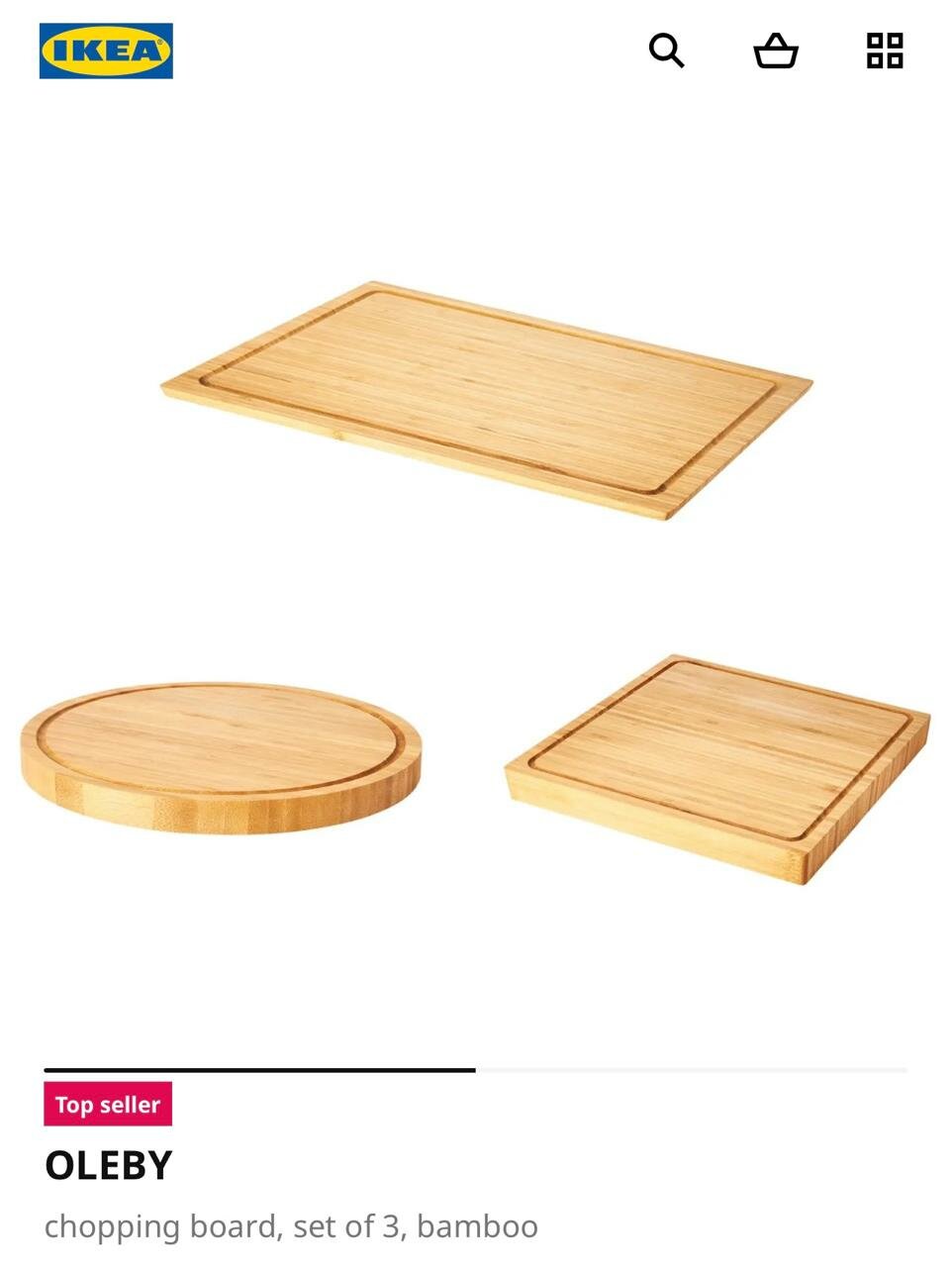 Набор разделочных досок IKEA OLEBY, 3 шт , бамбук, 44х28х1,5 см, 24х24х1,5 см, диам. 20 см YZ
