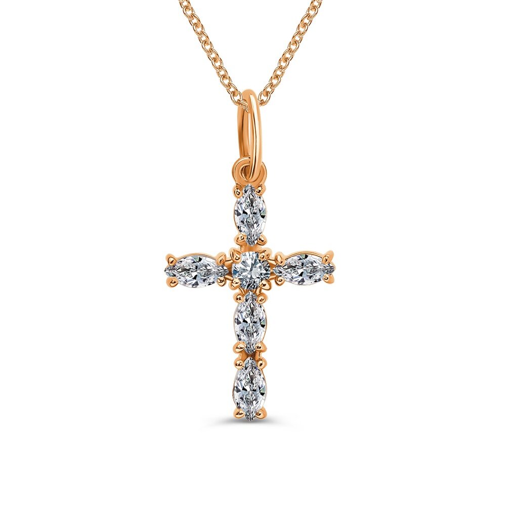 Крестик, серебро, 925 проба, золочение, фианит