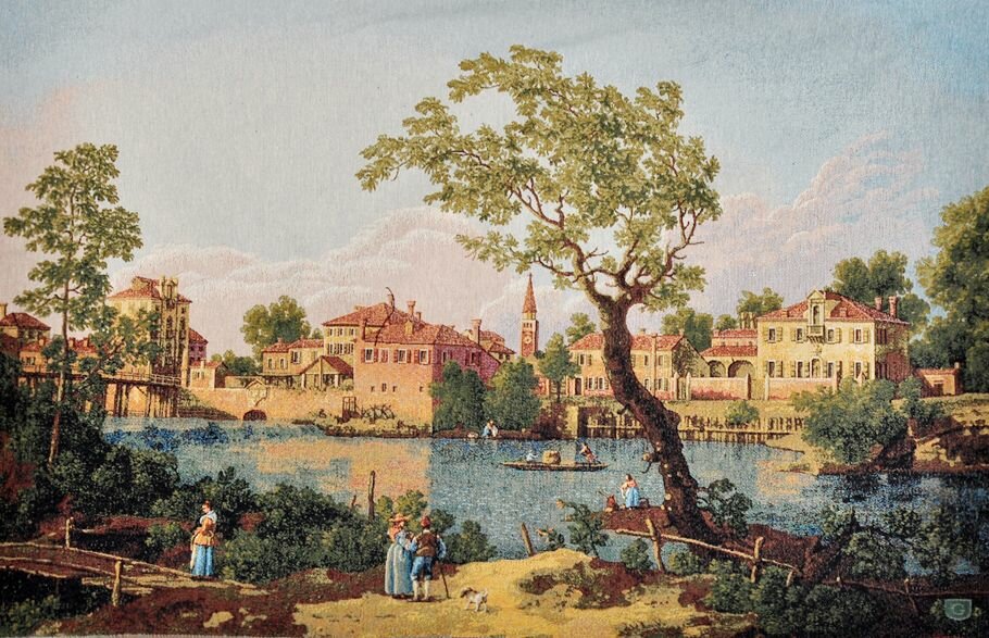 Средневековый гобелен "Деревенская идиллия" 70 107см, без рамы с оверлоком краев, декор для интерьера в подарок