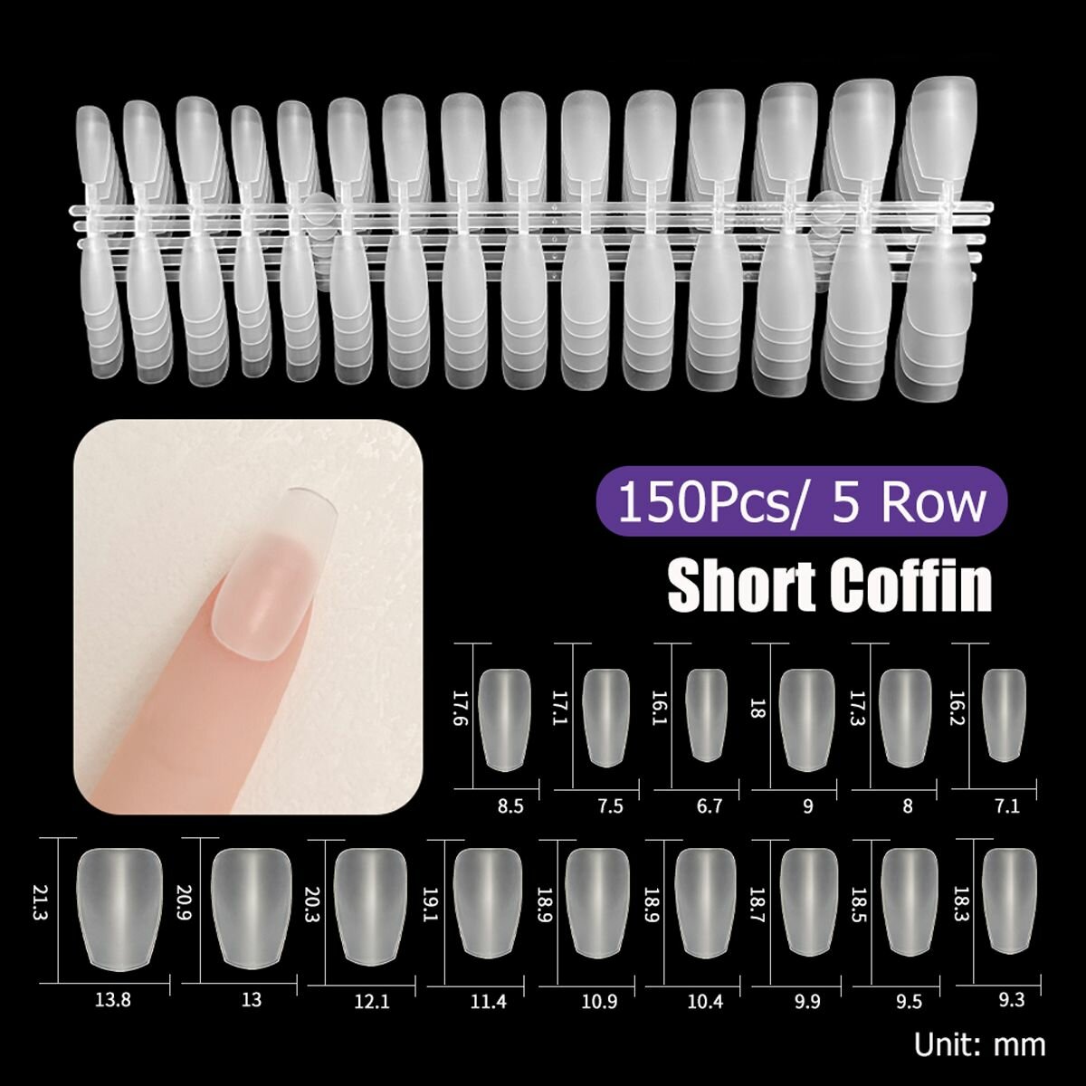 Гелевые типсы для наращивания ногтей Квадрат матовые глянцевые укороченные, 150 шт.