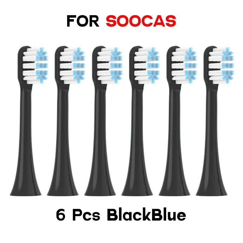 Насадки для зубных щеток SOOCAS 6 шт, BlackBlue, DuPont