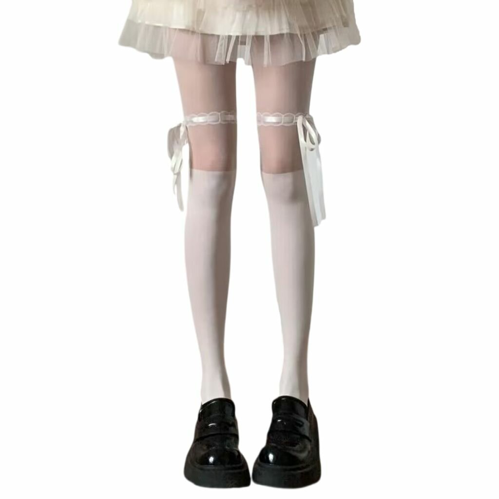 Милые прозрачные колготки с бантами из лент для женщин, рисунком выше колена