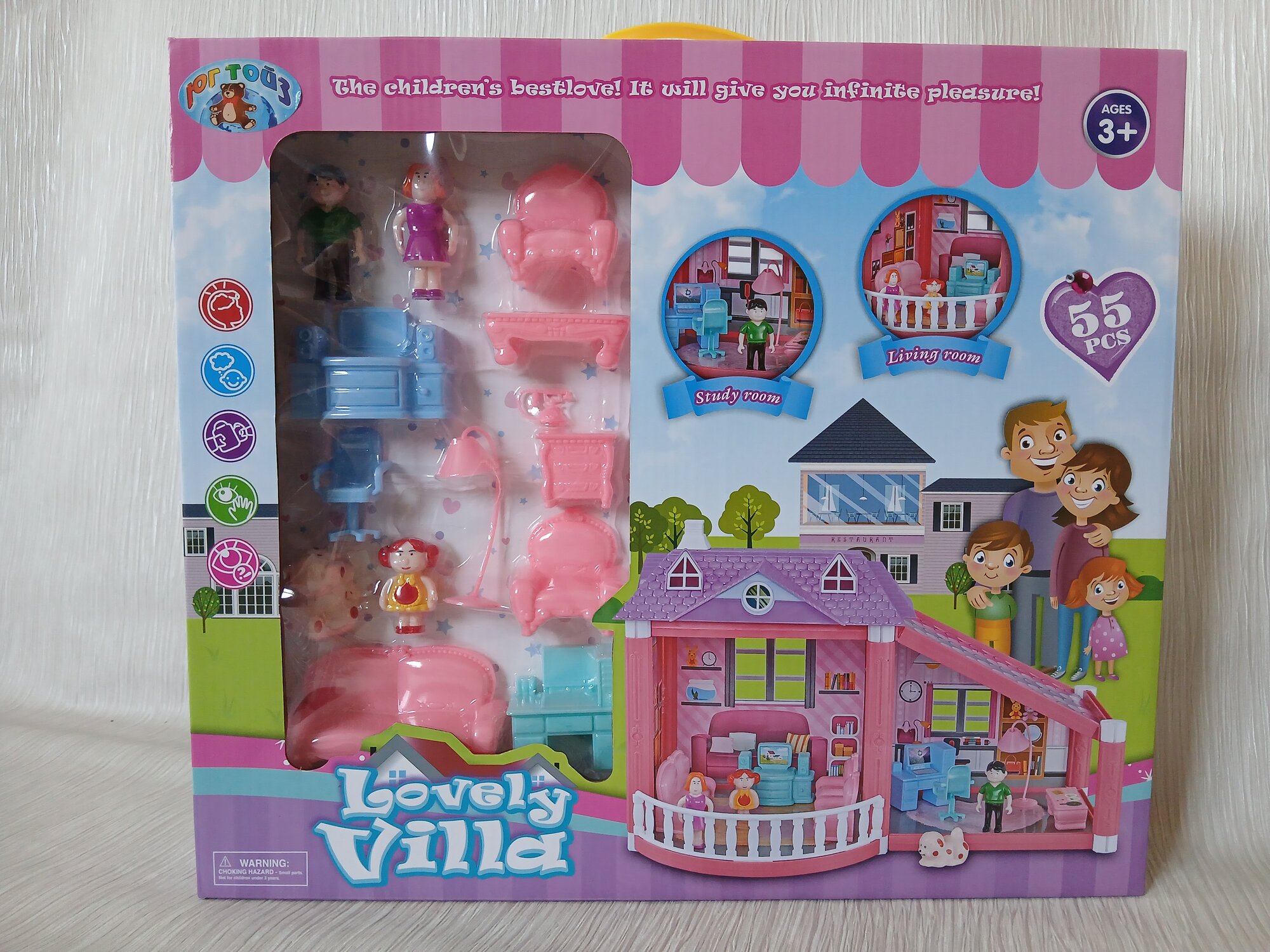 Кукольный домик арт.975 мебель и фигурки, 55 элементов, 22 см